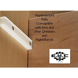 White Plastic Guide Rails for Grooved Drawers/Compatible for Some IKEA/and Older Dressers and Nightstands 11.25” L x 5/8”W x 5/16”Thick / 2 Rails and Fasteners by E.H.C.