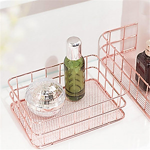 Wrought Iron Storage Basket - Desktop Organizer Container - for Kitchen Cabinets, Pantry, Bathroom - 2 Pack,Rose Gold(Small)