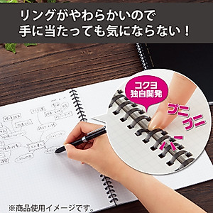 KOKUYO D Shaped Soft Ring Notebook, 5mm Grid Ruled, 70 Sheets, A5, Black, Japan Import (SU-SV437S5-D)