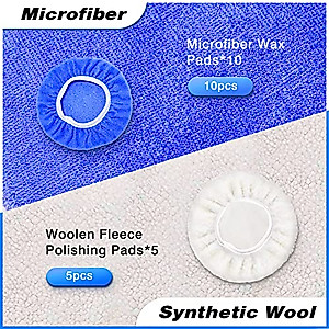 FONAROLL 9 to 10 Inch Car Polisher Pad Bonnet, 15Pcs Car Polishing Bonnet Buffing Pads, 10*Microfiber+5*Woollen