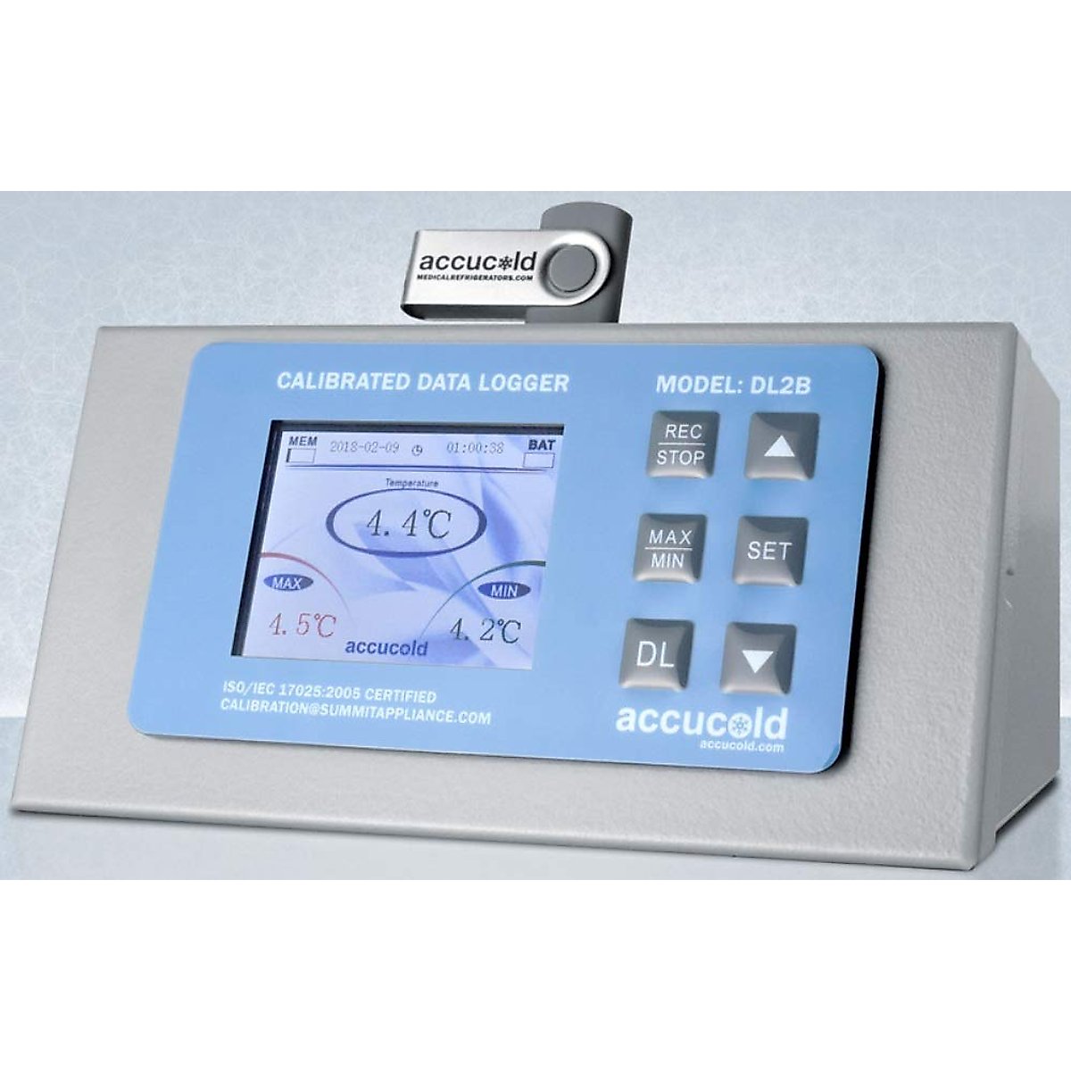 Summit Appliance DL2BKIT NIST Calibrated USB Digital Data Logger (DDL) with Large Display, Internal Memory, and Alarm in Standalone Kit Form for Aftermarket Installation