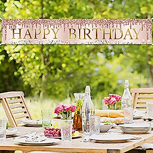 Pink Rose Gold Happy Birthday Banner Decorations,Large Happy Birthday Yard Banner Sign Party Supplies for Women, 16th 21st 30th 40th 50th Birthday Decor for Outdoor Indoor (9.8x1.6ft)