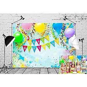 BELECO 7x5ft Fabric Happy Birthday Backdrop Birthday Party Interior Decorations Birthday Banner and Colorful Balloons Birthday Party Supplies Wall Decor Boy Girl Photoshoot Photo Background Props