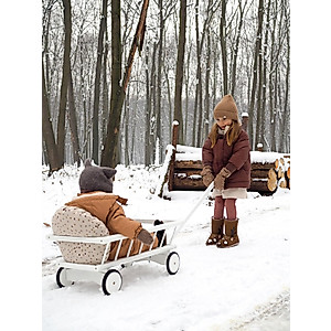 Premium Wooden Wagon MIKUS - Safe and Beautiful | Ideal for Weddings and Flower Girls | Color: White Fluff| Wheels: Rubber