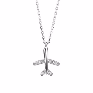 Tiny Crystal Airplane Pendant Necklace for Women Teen Girls 925 Sterling Silver 18K White Gold Plated Huggie Diamond Plane Free Fly Wings Drop Choker Y Necklace Chain Lightweight Fashion Jewelry