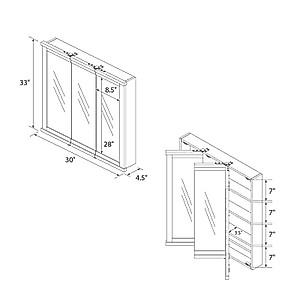 DHP Otum Bathroom 3 Door Mirrored Medicine Cabinet and Organizer, Surface Mount Wall Storage, White