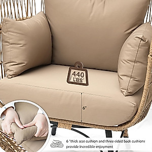 BULEXYARD Patio Wicker Stationary Egg Chair with Legs, Indoor Outdoor Oversized PE Rattan Egg Lounge Chairs for Garden, Backyard, Living Room, Bedroom(Brown/Brown, 2 Pcs)