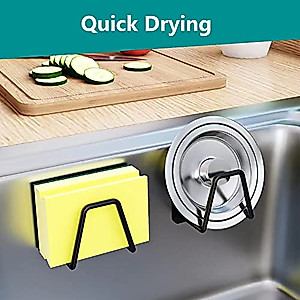 Hesento 2Pcs Sponge Holder for Kitchen Sink, Strong Load Bearing Small Sponge Holder, SUS304 Stainless Steel Adhesive Caddy Dish Sponge Holder - Waterproof Quick Drying(Black)