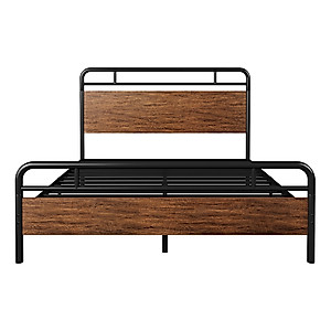 Allewie Queen Size Platform Bed Frame with Wooden Headboard and Footboard, Heavy Duty 13 Metal Slats Support, Under Bed Storage, No Box Spring Needed, Noise Free, Easy Assembly, Walnut