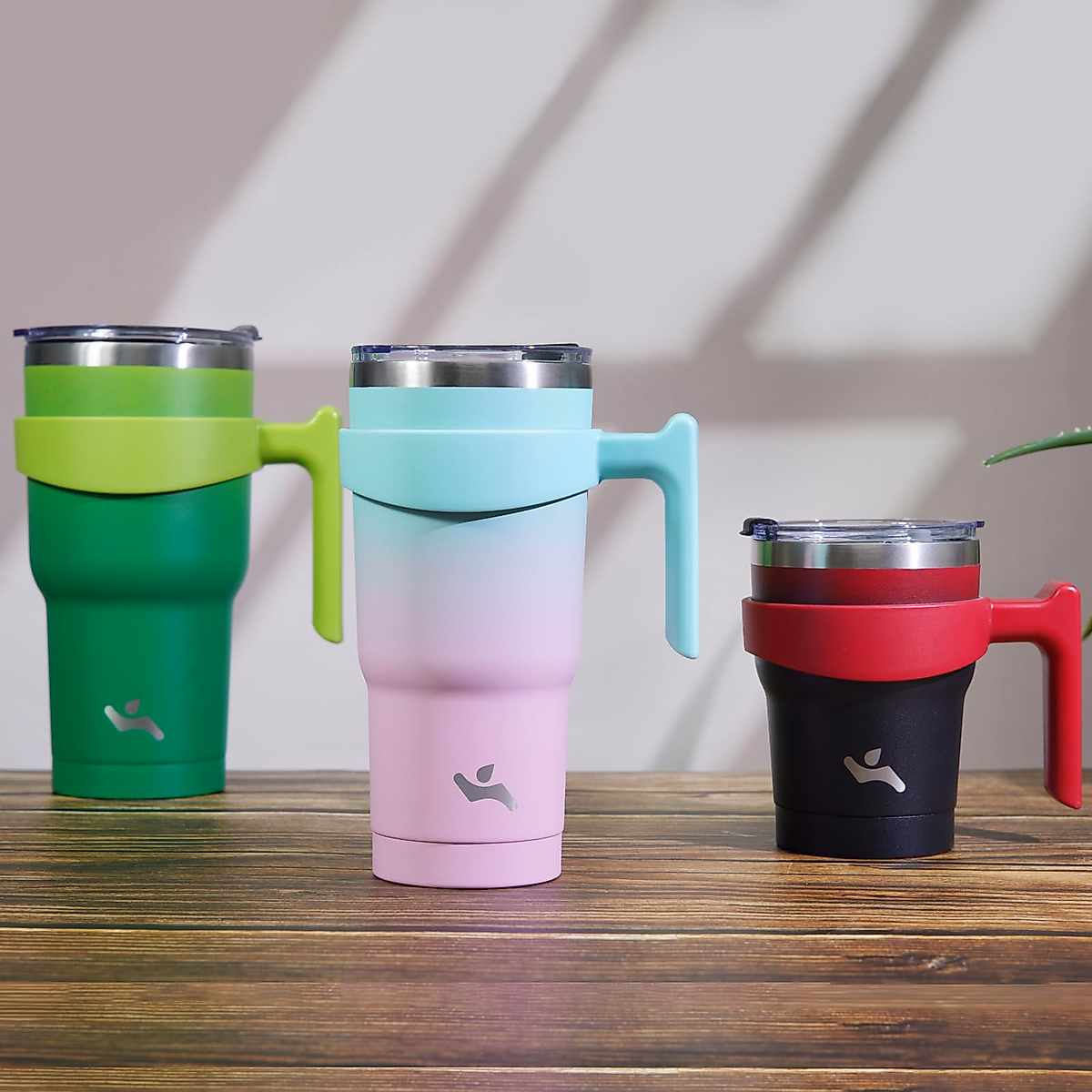 Konokyo 20 oz Tumbler with Handle and 2 Straw 2 Lid, Insulated Water Bottle Stainless Steel Vacuum Cup Reusable Travel Mug,Coral