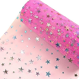 DADAXIE 6 Inch x 10 Yard Shiny Stars Glitter Tulle Rolls Gradient Glitter Tulle Netting Fabric Spool for Table Chair Ribbon Bow Tutu Skirt Sewing Crafting Party Wedding Halloween Decor (Dark Pink)