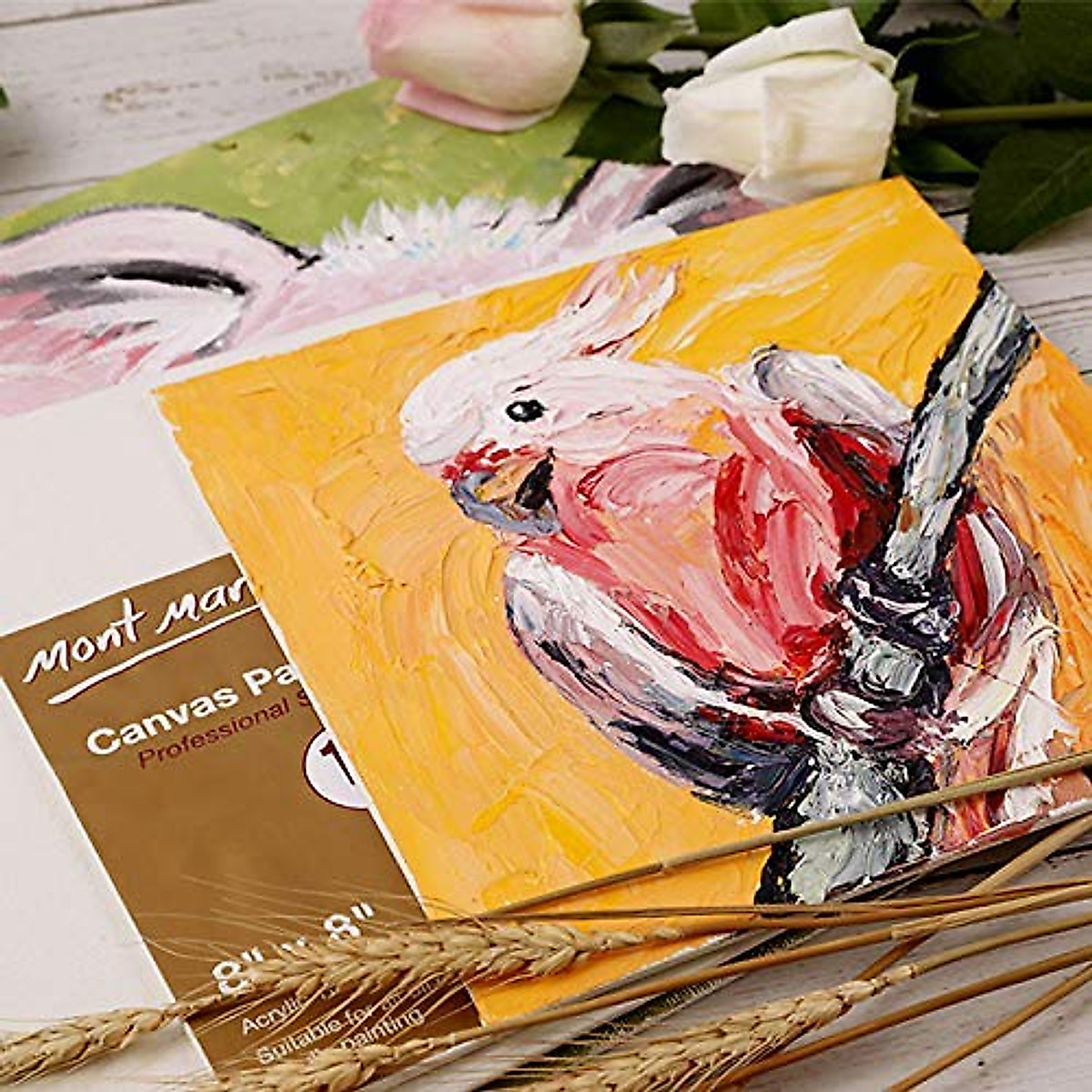 Mont Marte Canvas Panels Signature 5pc, 4 x 4in (10.2 x 10.2cm), Canvas Board, Thin Canvas, Acrylic Titanium Primed, Suitable for Oil and Acrylic Painting, Acid Free