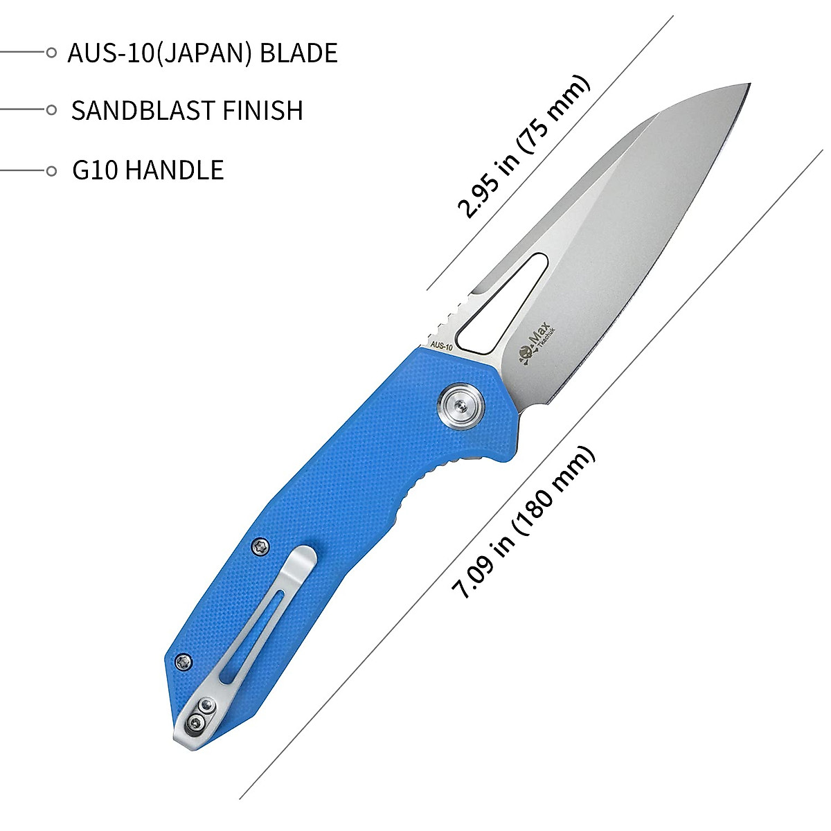 KUBEY Vagrant KU291 Folding Knife, Everyday Carry Pocket Knives 3" AUS10 S.S and G10 Handle with Deep Carry Clip Outdoor Knife for Men and Women (Blue)