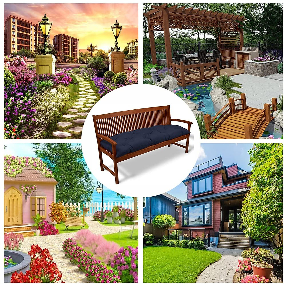 GHKWXUE Bench seat cushion40/''x20/''x3/''Waterproof Garden Patio Outdoor Cushions Settee Cushion/Swing Pads/Rocking Chair Cushion Thick pearl cotton filling for Furniture/blue, Blue 2