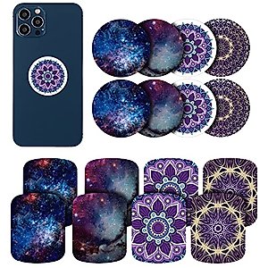 Weewooday 24 Pieces Phone Metal Plates Magnetic Mount Metal Plate for All Magnetic Car, Cell Phone, Tablet Holder, 12 Rectangle and 12 Round (Purple and Blue,Delicate Style)