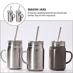 EXCEART Mason Jar Cups 2 Pcs 700ml Stainless Steel Insulated Mason Jar Tumblers Mug with Lids Straws Double Walled Drinking Travel Mugs Smoothie Cup for Water Coffee Juice Silver Mason Jar Beer Mugs