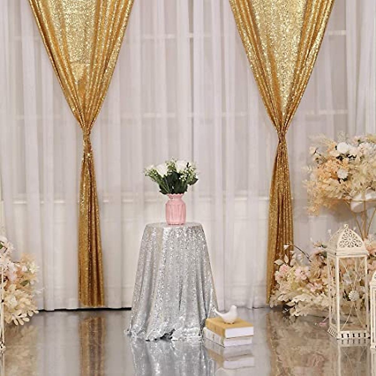 Juya Delight Gold Sequin Backdrop Curtain,4PCS 2FTx8ft Glitter Backdrop Curtain for Party,Birthday,Christmas Wedding Decoration
