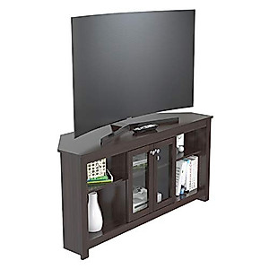 Inval Corner TV Stand with Glass Doors, Espresso