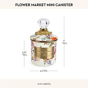 MACKENZIE-CHILDS Mini Enamel Canister, Kitchen Storage Container for Sugar or Loose-Leaf Tea, 14 Ounces, White Flower Market