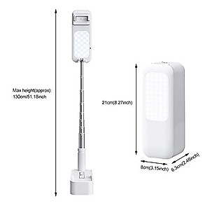 Bibabala Phone Stand for Video Recording Extendable Selfie Stand 360° Rotation with Phone Holder Foldable 7 Brightness LED Light for Live Streaming Photography Reading(White)