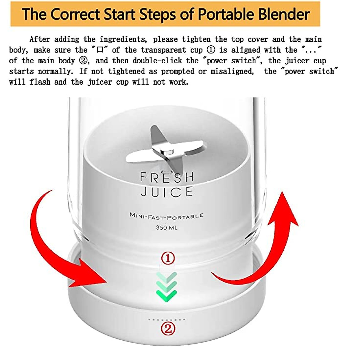 DeFyned Personal Travel Blender for Fresh Juice, Smoothies and Shakes, Portable Size Blender, Wireless Charging USB Blender (White)