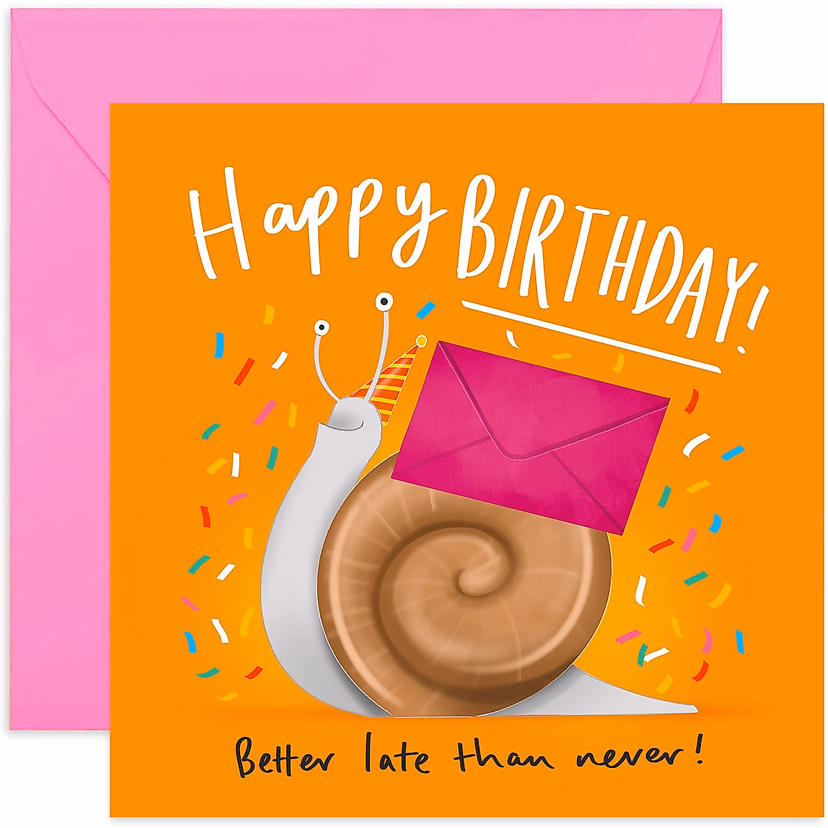 Old English Co. Snail Belated Happy Birthday Card - Funny Cute Delayed Greeting Card for Him and Her | Sorry It's Late for Men and Women | Blank Inside & Envelope Included