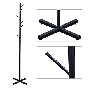 XUANIIIL Modern Metal Coat Rack with 7 Hooks and Cross Base, Free Standing Heavy Duty Hanger Stand, Hall Tree for Entryway, Home Office Clothes Hats Bags Umbrella Purse Organizer (Black)
