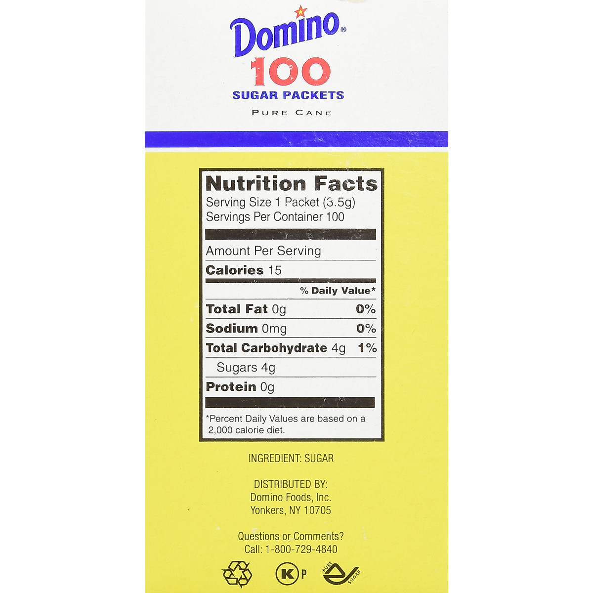 DOMINO SUGAR PACKETS - 100/ 3.54g Packs
