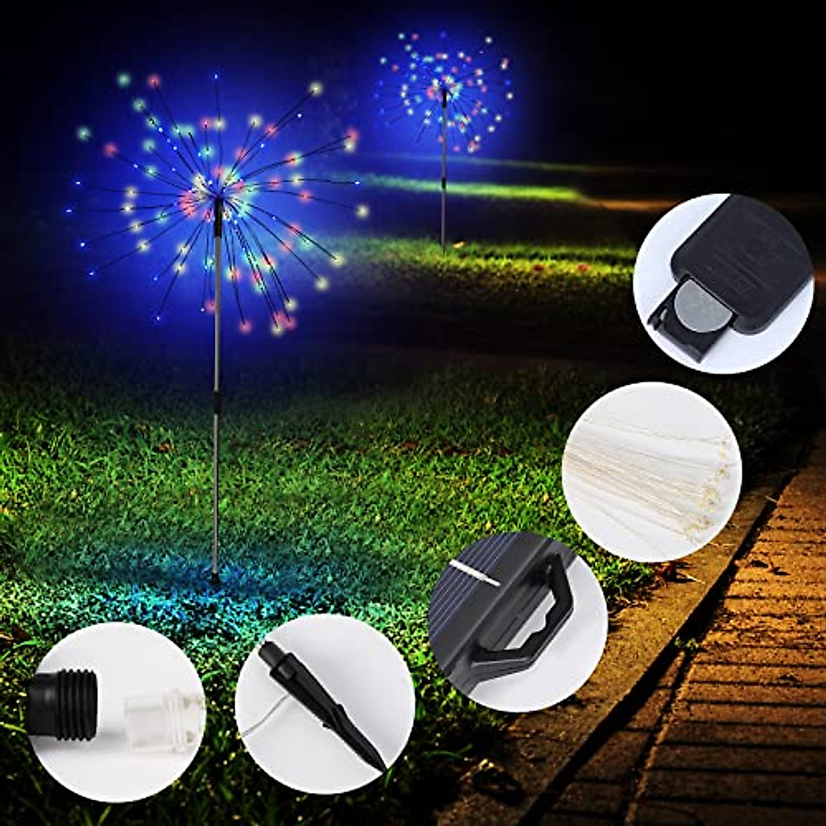 PXBNIUYA 5 Pack 600 LED Solar Garden Lights Outdoor Waterproof, Solar Starburst Sphere Light with Remote 8 Modes Firework Light, Solar Fairy Light for Pathway Patio Yard Lawn Walkway Décor (Colorful)
