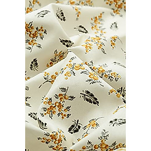 COTTONVILL Linen Blend Print Fabric (3yard, 02 - Gold Mimosa Ivory)