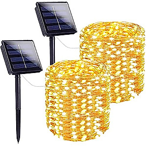 Extra-Long Solar String Lights Outdoor, 2-Pack Each 72FT 200 LED Solar Lights Outdoor, Waterproof Copper Wire 8 Modes Solar Fairy Lights for Tree Garden Xmas Party Wedding -Auto On/Off (Warm White)