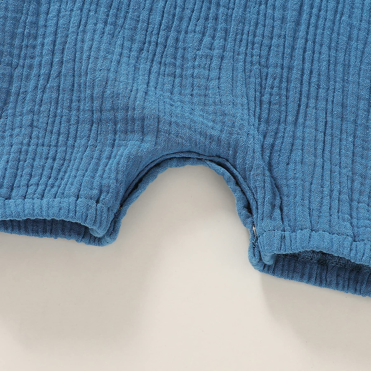 Happy Town Infant Baby Girl Boy Jumpsuit Cotton Linen Romper Short Sleeve One-Piece Bodysuit Infant Summer Clothes Outfits (Blue, 6-12 Months)