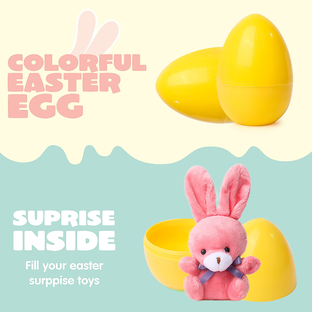 JOYIN 24 Pcs Filled Easter Eggs, Bright Colorful Easter Eggs Prefilled with Variety Plush Bunnies for Kids Toddlers Egg Hunt, Easter Basket Stuffers and Party Favors