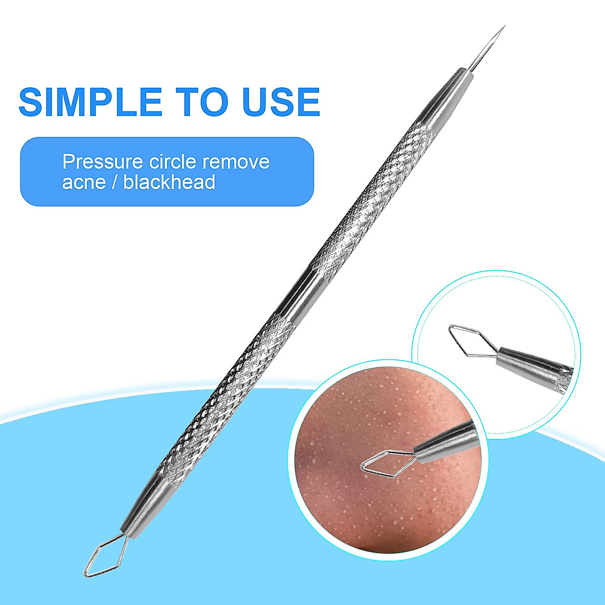 2-in-1 Facial Milia Removal and Whitehead Extractor & Lancet Circle Loop & Sharp Needle Pimple Popper Tool for Nose Face, Blemish Blackhead Extraction Pimple Acne (2pcs)