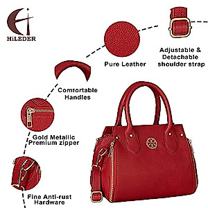 HiLeder Leather Designer Shoulder Tote Purse Satchel Sling Messenger Crossbody Handbag for Women, Medium Size - Red