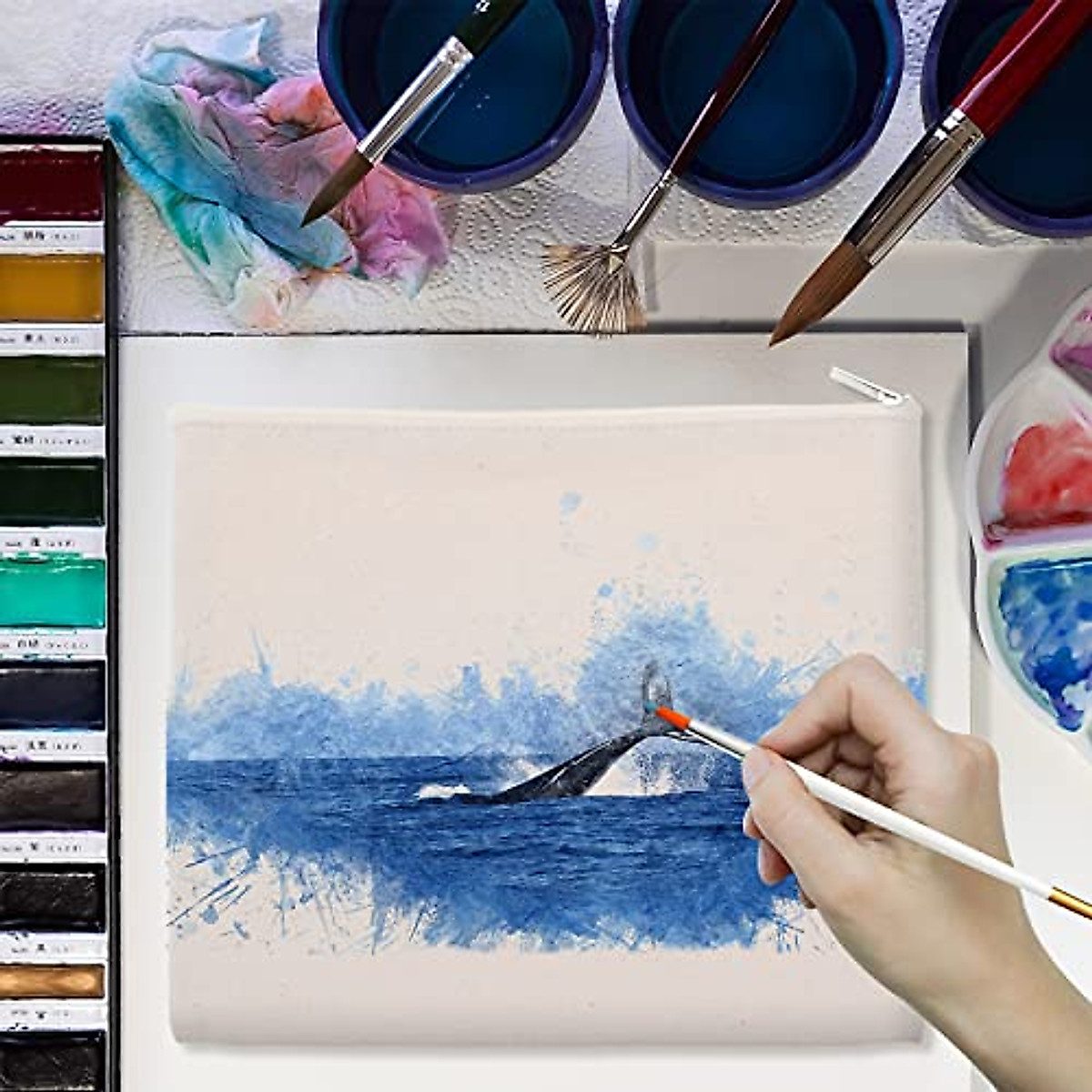 Muka 6 Pack Navy Canvas Cosmetic Bag 9-1/2 x 8 Inches Pencil Zipper Pouch