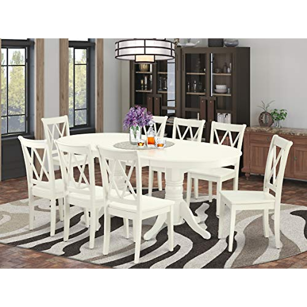 EAST WEST FURNITURE 9 Pc Dining Room Set For 8 Dining Table With Leaf And 8 Wood Seat Kitchen Dining Chairs