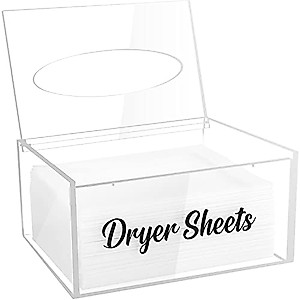 Dryer Sheet Holder, Acrylic Dryer Sheet Dispenser with Hinged Lid, Laundry Room Organization & Decor Box, Container Storage for Fabric Softener Sheets - Clear