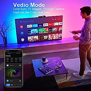 Dosilkc TV LED Backlight with Camera, 1080P WiFi Camera Screen Sync Controller with Phone App, RGBIC LED Lights for TV with Video, Music Rhythm, Scene Mode, 16.4ft Led Strip Lights for 55-70 inch TVs