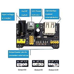Testeronics 7 in 1 Breadboard Power Module Kit Compatible for Arduino/Raspberry Pi| 2PCS 3.3V/5V Power Supply Modules | 9V/1A Power Adaptor | 2PCS Solderless Breadboard 400 Points|65 PCS Jumper Wires