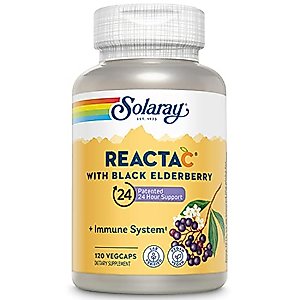 SOLARAY Reacta-C with 500mg Vitamin C, 200mg Sambucus Black Elderberry Extract, Immune System Defense Vitamins, Patented 24 Hour Immunity Booster Support Supplement, Vegan, 120 Capsules, 120 Servings