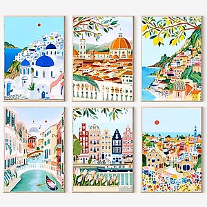 cupmod 6 Packs Paint by Number for Adults,Scenery-Cityscape DIY Acrylic Oil Painting Paint by Numbers Kits on Canvas,Adults Paint by Numbers Kits Drawing Paintwork for Home Decor
