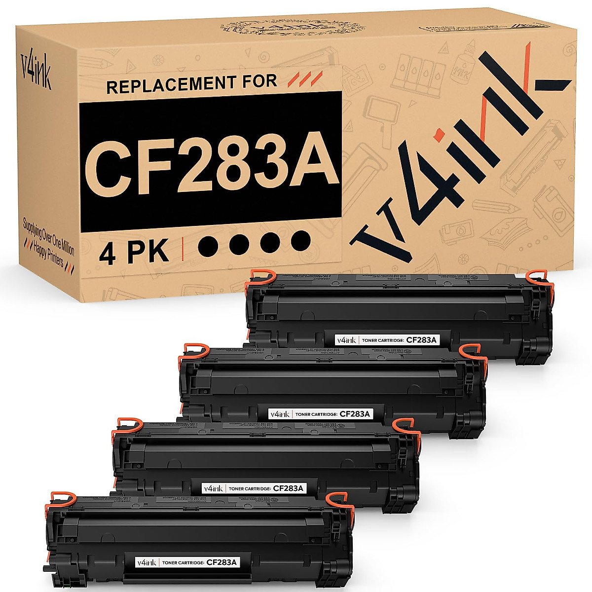 v4ink Compatible CF283A Toner Cartridge Replacement for HP 83A CF283A for use in MFP M127fw M127fn M125nw M201dw M201n M225dn M225dw M125a Series Printer (Black, 4 Pack)