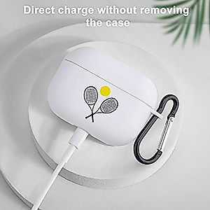 Tennis Racket Ball Print Apple Airpod Pro AirPods Case Protective Silicone Charging Cover with Keychain for Men Women