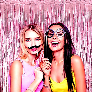 4 Pack Pink Foil Fringe Curtain Backdrop, 3.3Ft x 9.8Ft Metallic Tinsel Foil Fringe Streamers Curtains for Photo Booth, Wedding, Bachelorette, Birthday, Valentine's Day, Carnival Party Decoration