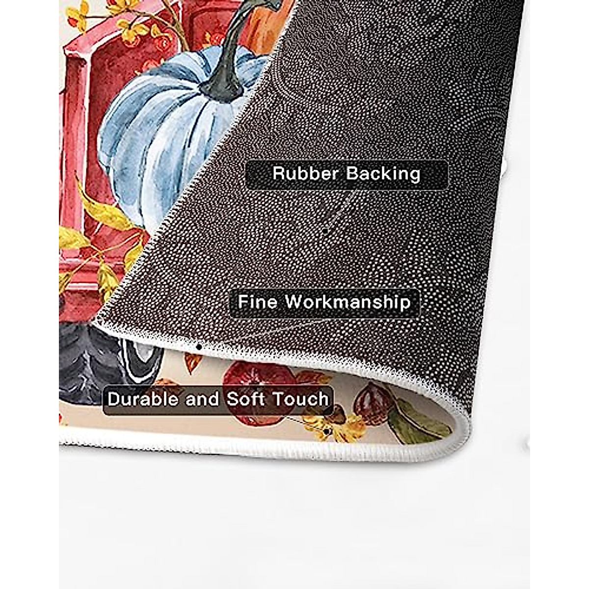 Thanksgiving Fall Large Rectangular Area Rugs 5' x 7' Living Room, Durable Non Slip Rug Carpet Floor Mat for Bedroom Bedside Outdoor Farmhouse Red Truck Pumpkin Leaves Autumn