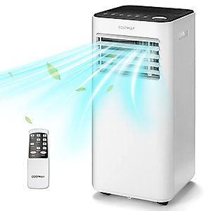 COSTWAY 10000 BTU Portable Air Conditioner, with Fan & Dehumidifier Mode, Quiet AC Unit with Sleep Mode, 2 Speeds, 24H Timer, LED Display, Remote Control, Cool Rooms up to 350 Sq.Ft for Bedroom, Dorms