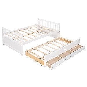 Harper & Bright Designs Full Storage Daybed with Trundle Captain’s Bed with Drawers, Wood Bed Frame for Kids Guests (Full Size, White)
