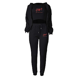 JMMSlmax Women's 3 Piece Outfits Long Sleeve Zip Cropped Sweatshirt Sweatpants Tracksuit with Tank Top Sweatsuit Lounge Sets