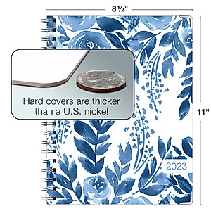 HARDCOVER 2023 Planner: (November 2022 Through December 2023) 8.5"x11" Daily Weekly Monthly Planner Yearly Agenda. Bookmark, Pocket Folder and Sticky Note Set (Blue Bloom)